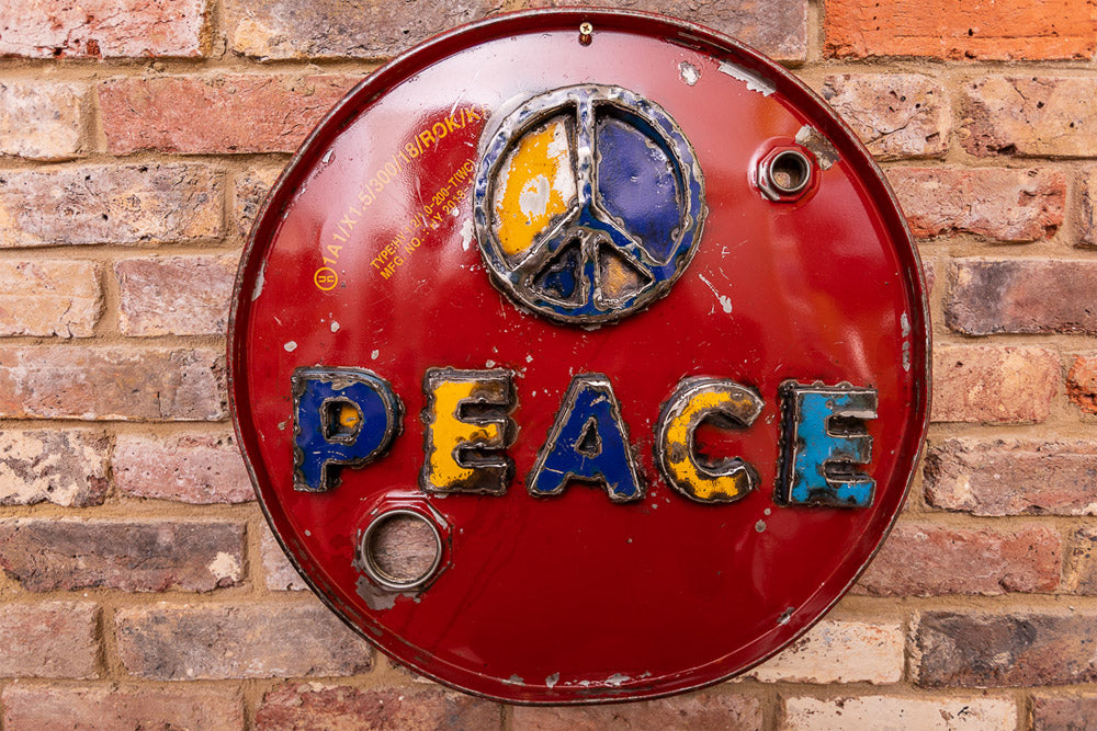 Ø56cm Peace Embossed Sign, Recycled Metal Signage – LivingZtyle.com